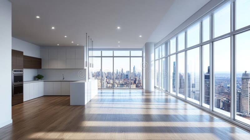 Modern Apartment with Panoramic City Skyline Views in Bright Daylight ...