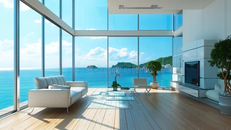 Modern Apartment with Panoramic Windows Overlooking the Blue Tropical ...
