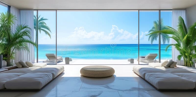 Modern Apartment with Panoramic Windows Overlooking the Blue Tropical ...