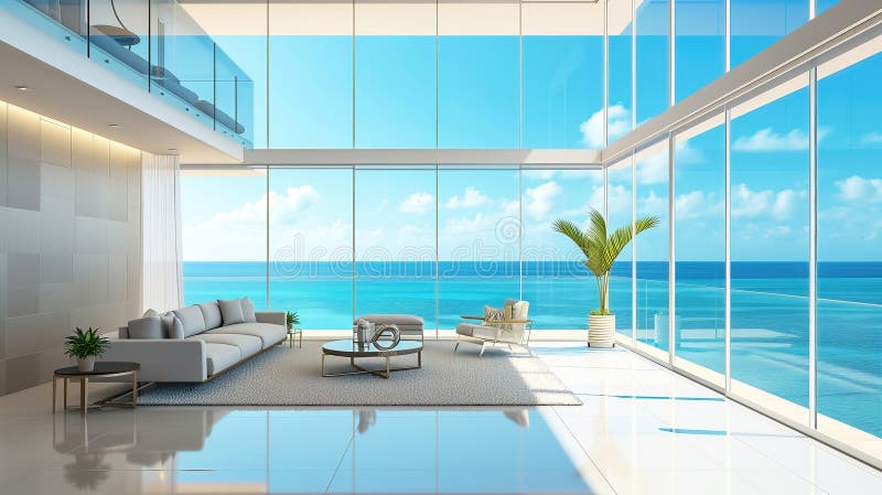 Modern Apartment with Panoramic Windows Overlooking the Blue Tropical ...