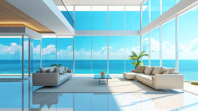 Modern Apartment with Panoramic Windows Overlooking the Blue Tropical ...