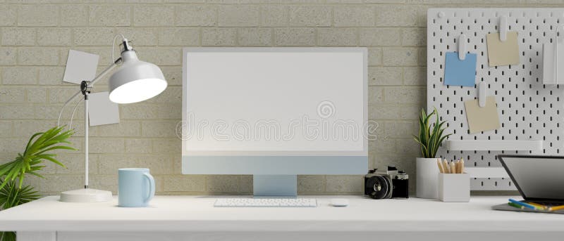 Modern Apartment Work Space with Desktop Computer in Empty Screen and ...