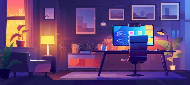 Modern Apartment Workspace with Laptop for App Development in Cozy ...