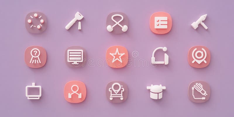 Modern App Icons Set Pastel Pink Background Digital Design Elements ...