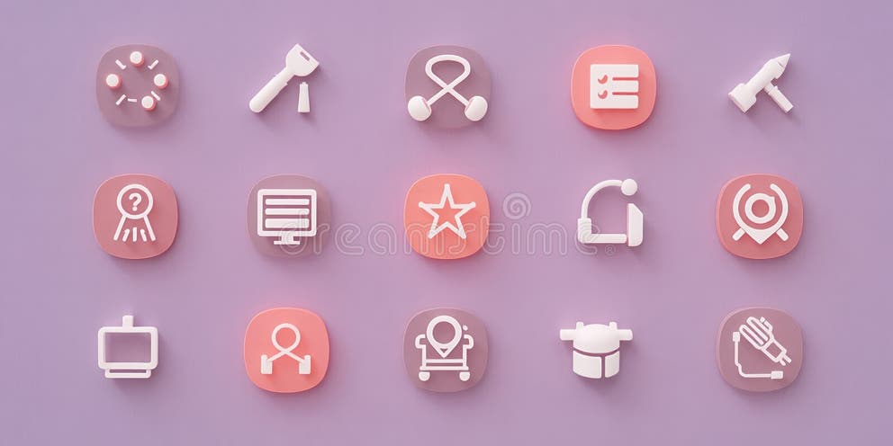 Modern App Icons Set Pastel Pink Background Digital Design Elements ...