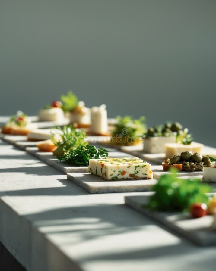 Modern Appetizers Display with Natural Lighting Stock Image - Image of ...