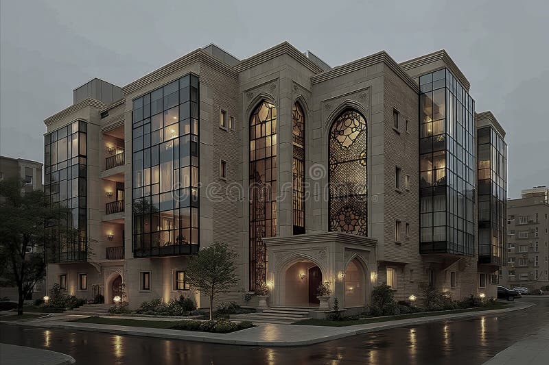 Modern Arabic Style Building Illuminating the Night Stock Photo - Image ...