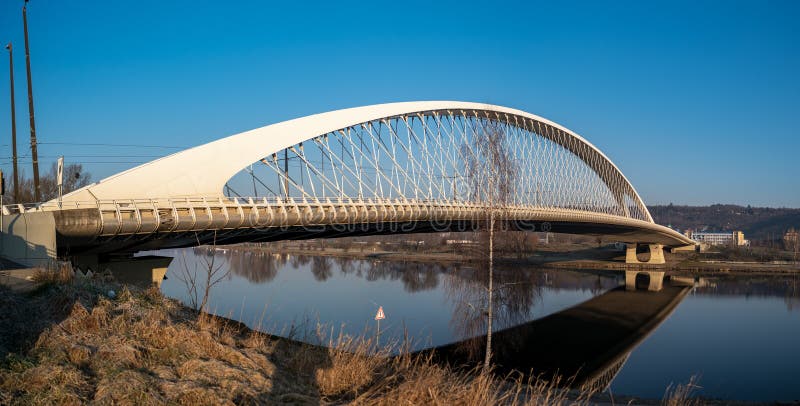 The Modern Arched Bridge in Prague Trojsky Most Stock Image - Image of ...