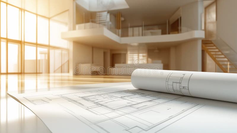 Modern Architect Presenting Blueprints in a Stylish Office Stock Image ...