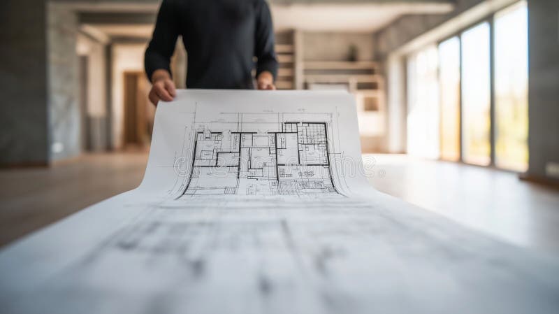 Modern Architect Presenting Blueprints in a Stylish Office Stock Image ...