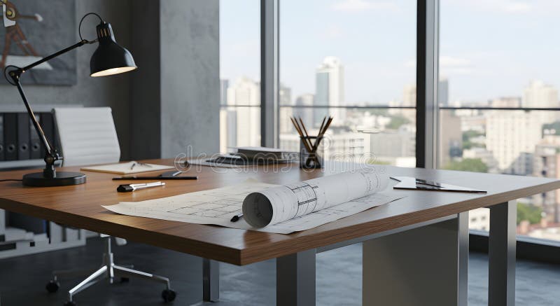 Modern Architect s Desk stock illustration. Illustration of efficiency ...