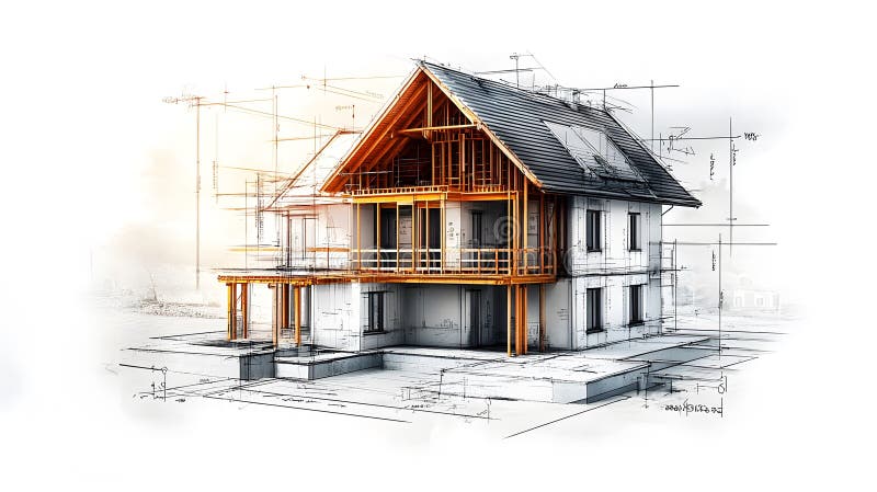 Modern Architect S House Construction Project Sketch with White ...