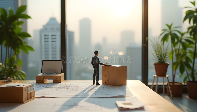 Modern Architect at Work with Urban Backdrop - Creative Design Studio ...