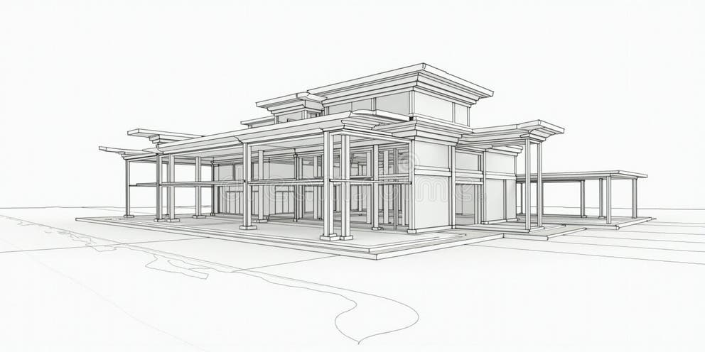 Modern Architectural Blueprint - Building Design Sketch Stock ...