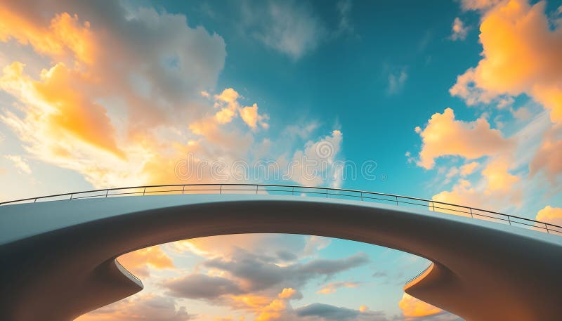 A Modern Architectural Bridge Under Colorful Sky Stock Illustration ...