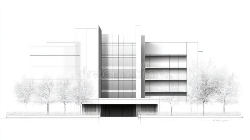 Modern Architectural Building Design with Symmetrical Facade and Linear ...
