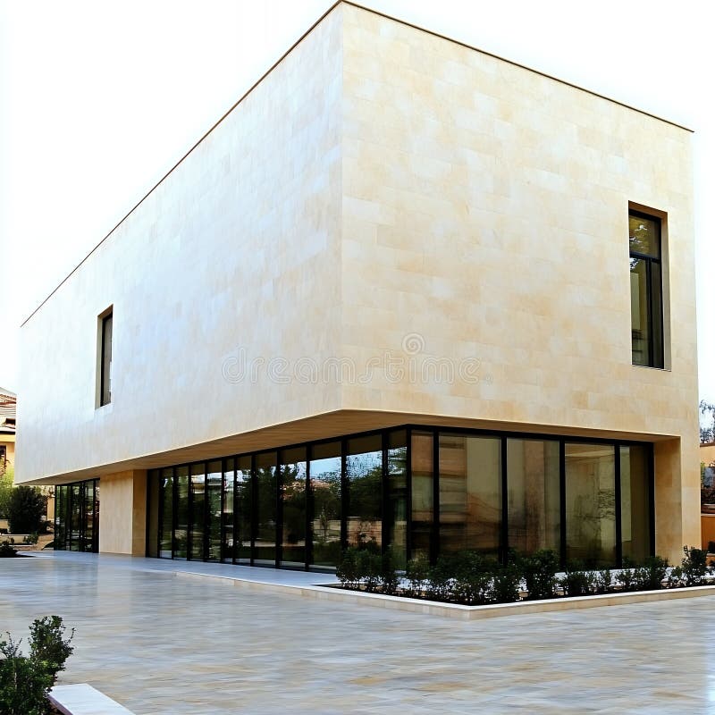 Modern Beige Stone Building Exterior Stock Illustration - Illustration ...