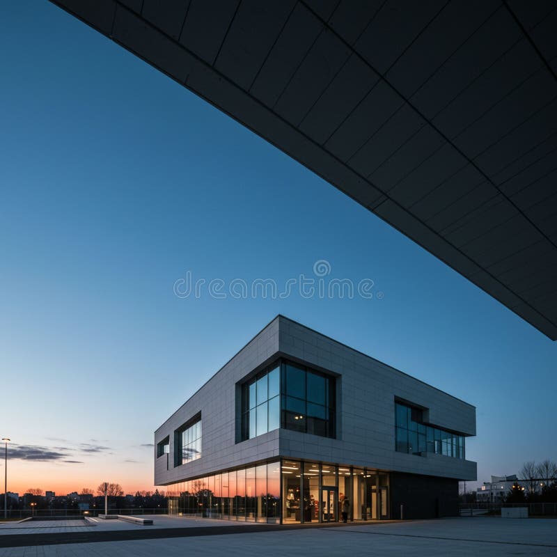 Modern Architectural Building Featuring Large Glass Windows and a Sleek ...
