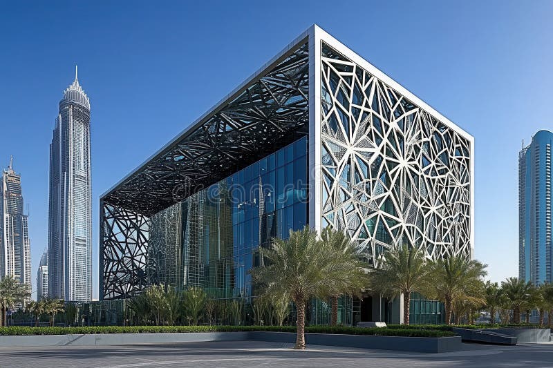 Modern Architectural Building with Intricate Design and Surrounding ...