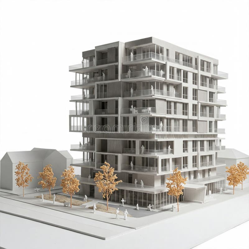 Modern Architectural Building Model with Glass Features and Landscaping ...