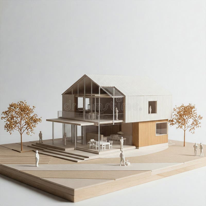Modern Architectural Building Model with Glass Features and Landscaping ...