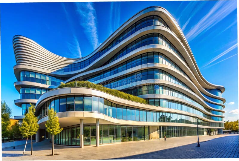 Modern Architectural Building with Unique Curves and Shadows Stock ...