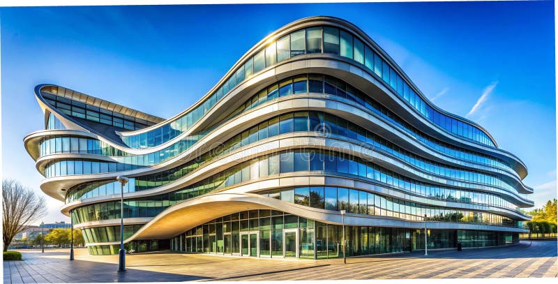 Modern Architectural Building with Unique Curves and Shadows Stock ...