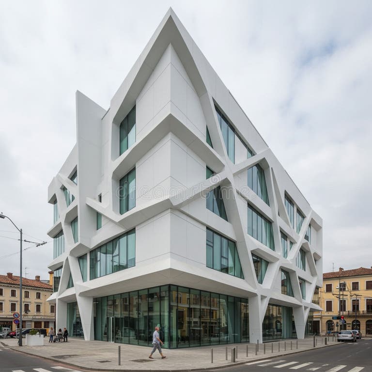 Modern Architectural Building with a Unique Geometric Facade Featuring ...