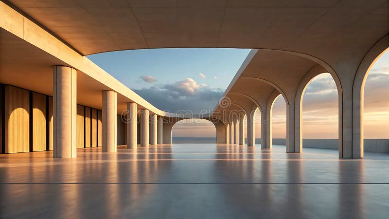 Modern Architectural Colonnade with Arches Overlooking the Ocean at ...