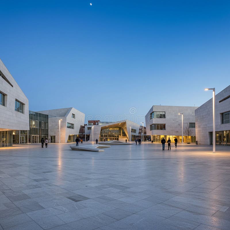 Modern Architectural Complex with Angular Buildings Made of Light ...