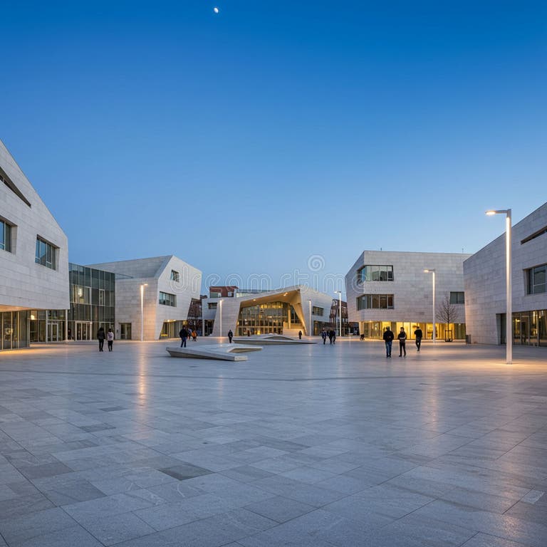 Modern Architectural Complex with Angular Buildings Made of Light ...