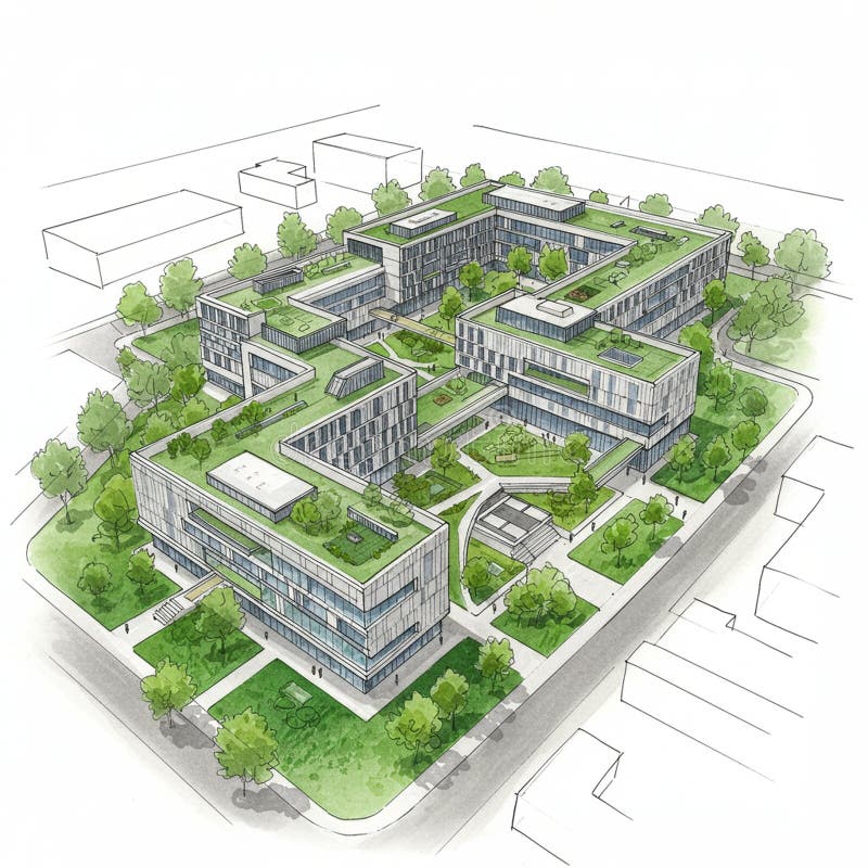 Modern Architectural Complex Depicted in a Sketch Style. the Multi ...