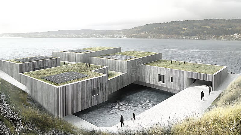 Modern Architectural Complex Featuring Buildings with Green Roofs and ...