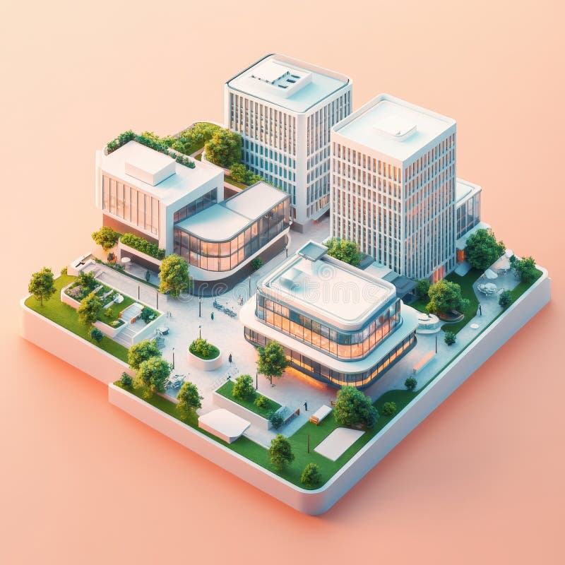 A Modern Architectural Complex Featuring Multiple Buildings, Green ...