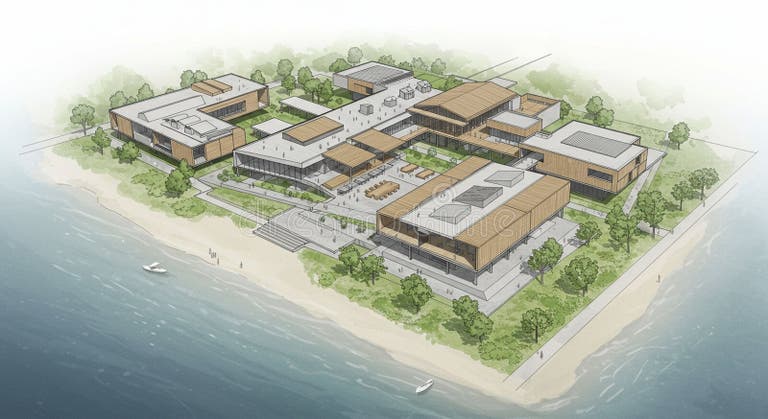 Modern Architectural Complex Featuring Multiple Rectangular Buildings ...