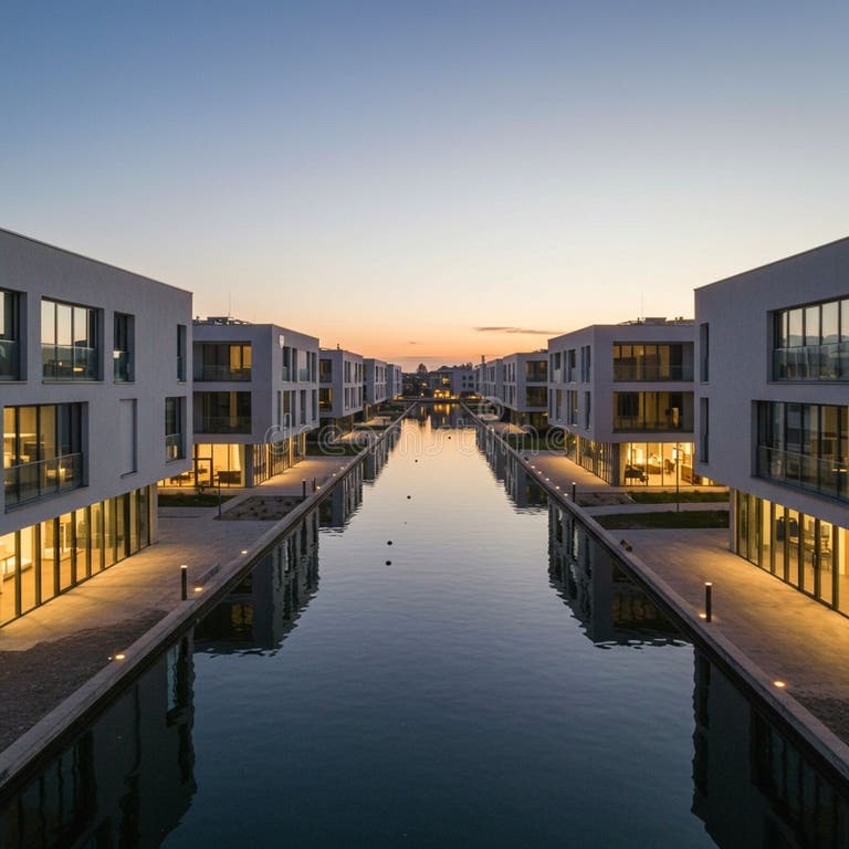 Modern Architectural Complex Featuring Symmetrical, Rectangular ...