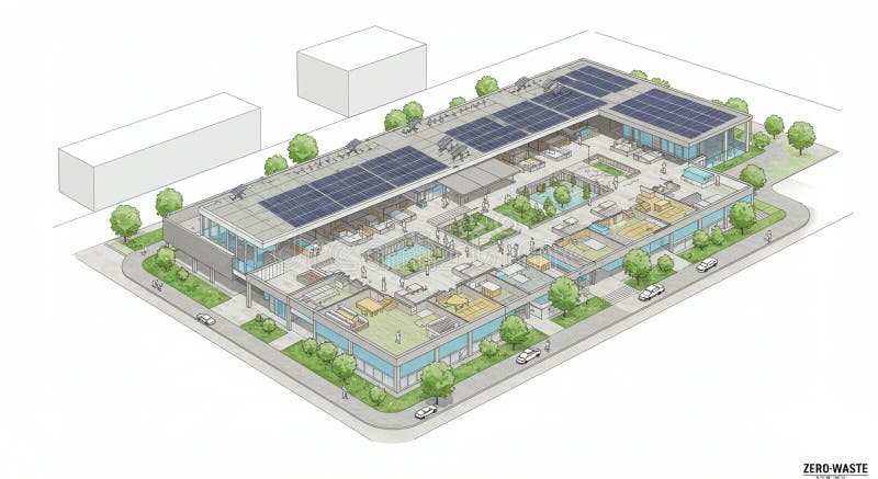 Modern Architectural Complex Featuring a Two-story Structure with a ...