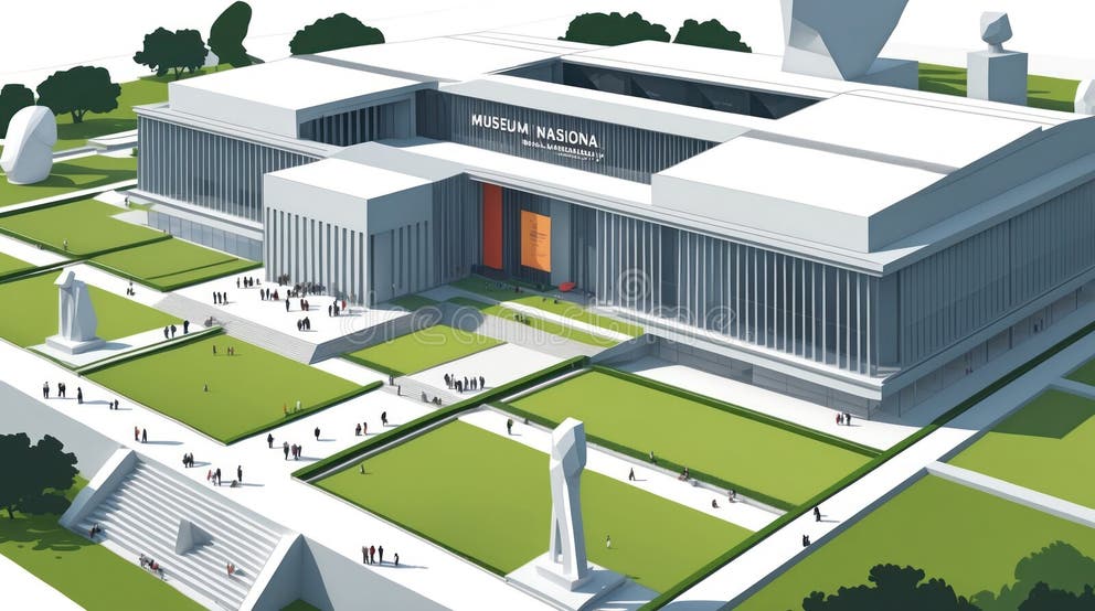 Modern Architectural Complex with Green Spaces and Public Art ...