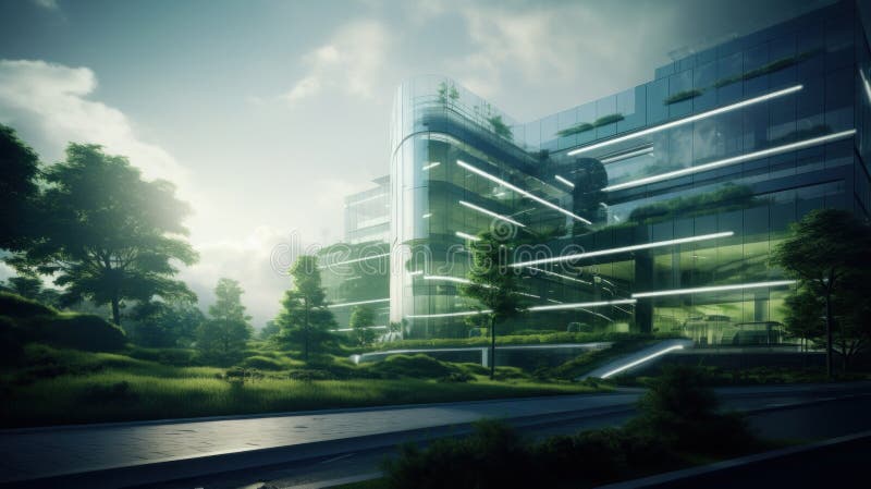Modern Architectural Complex in a Lush Green Setting Stock Illustration ...