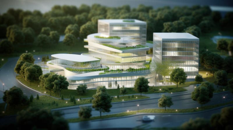 Modern Architectural Complex in a Lush Green Setting Stock Illustration ...