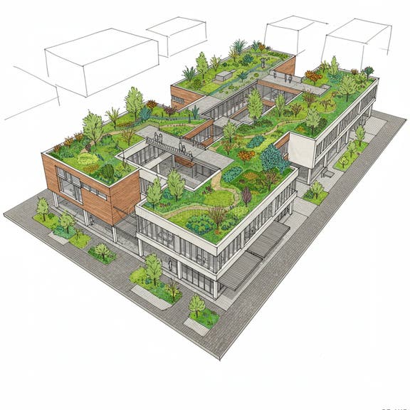 Modern Architectural Concept Featuring a Rectangular Building with a ...