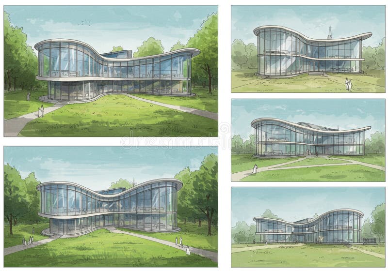 Modern Architectural Concept Featuring a Two-story Building with a ...