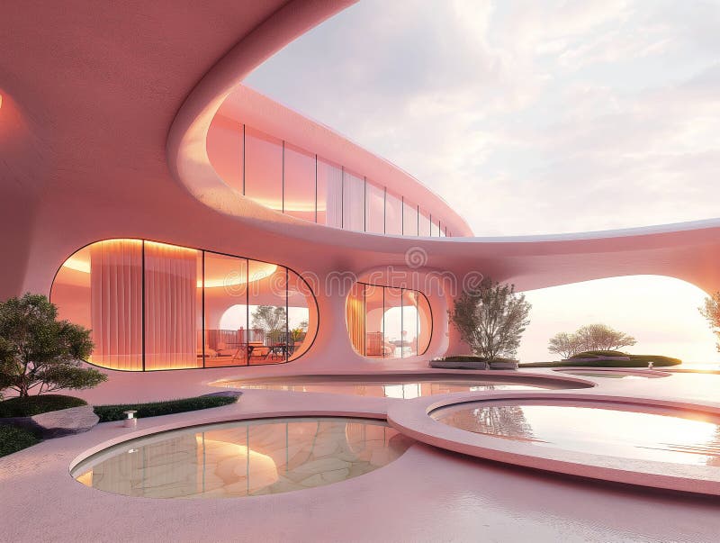 Modern Architectural Concept of a Sunset Villa Stock Photo - Image of ...