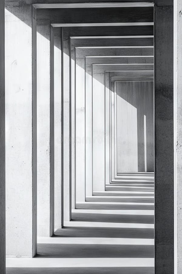 Modern Architectural Concrete Corridor with Geometric Shadows and Light ...
