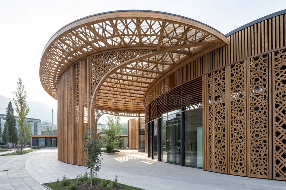 Wooden Slat Construction with Half-round Design Stock Illustration ...