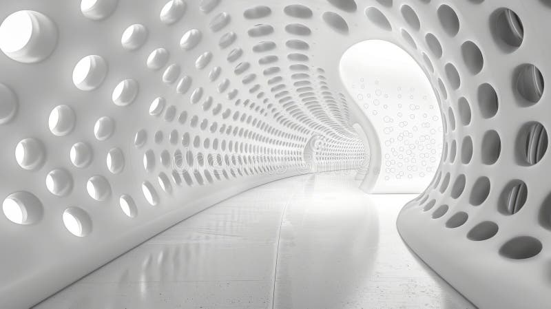 Modern Architectural Corridor with Circular Patterns and Bright ...