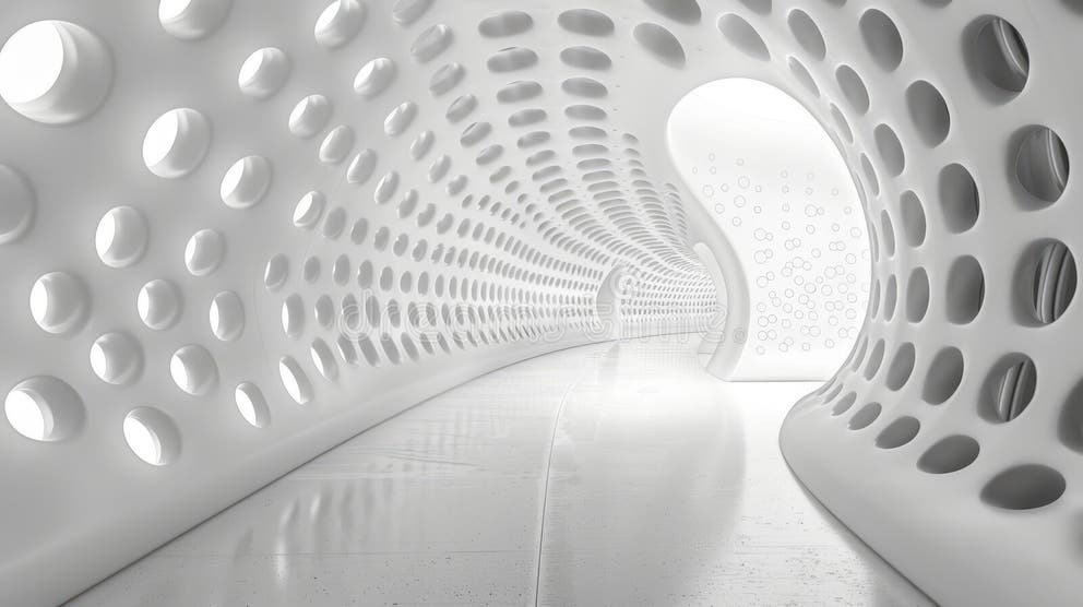 Modern Architectural Corridor with Circular Patterns and Bright ...