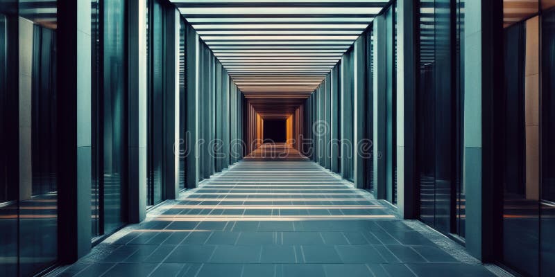 Modern Architectural Corridor with Symmetrical Design and Dramatic ...