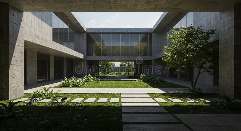 Modern Architectural Courtyard with a Concrete Structure Featuring ...