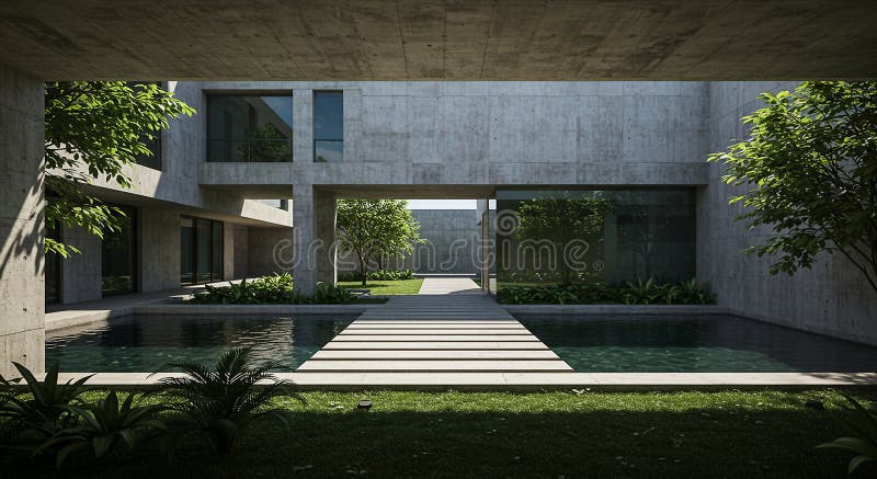 Modern Architectural Courtyard Featuring a Minimalist Design with ...